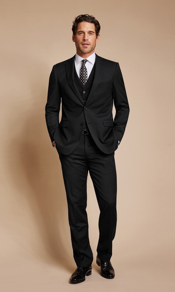 Svart wool stretch kostym, regular fit | Herr | Dressmann