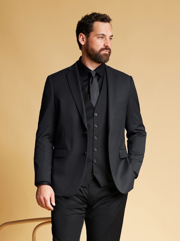 Svart Black wool stretch suit, regular fit | | Dressmann