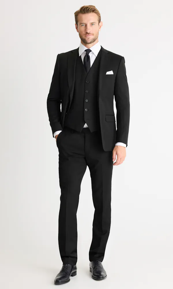 Black wool stretch suit, slim fit | Men | Suits - Suit package Dressmann