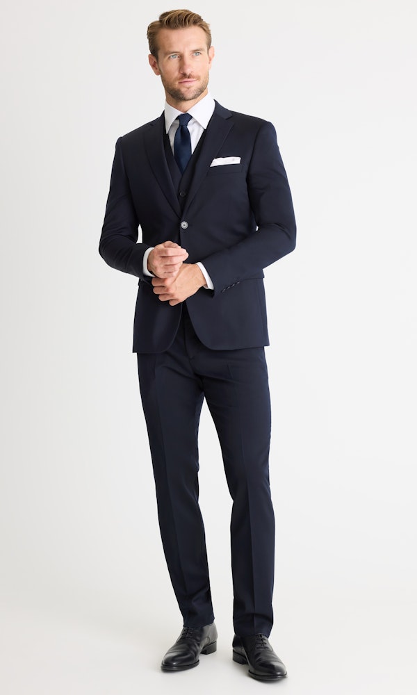 Sininen - tumma Tummansininen Wool Stretch -puku, slim fit | Mies ...