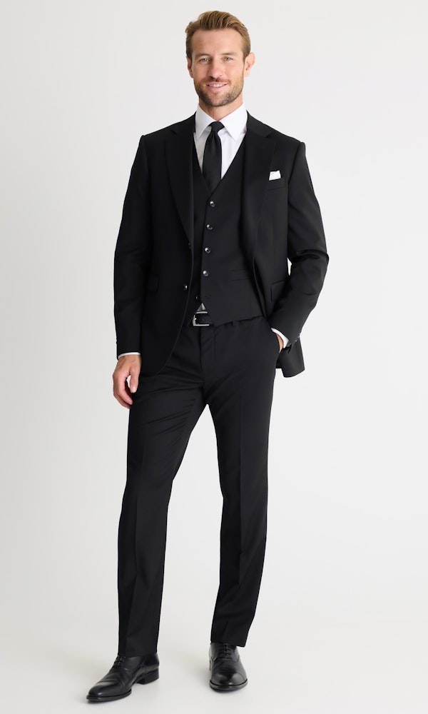 Svart wool stretch kostym, regular fit | Herr | Dressmann