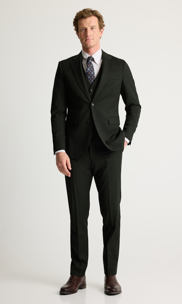 Mörkgrön wool stretch kostym, regular fit | Herr | Dressmann