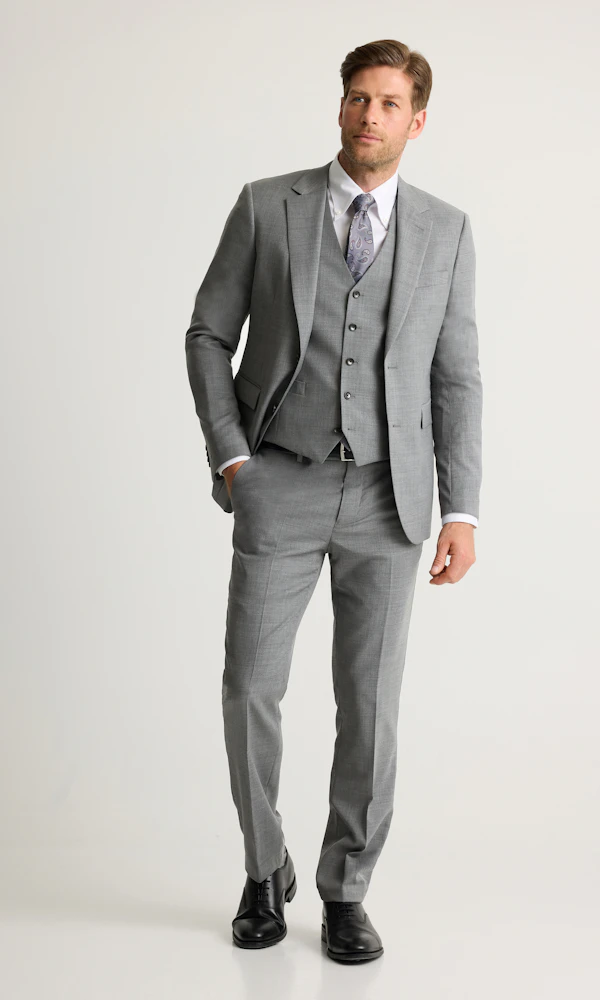 Grå wool stretch kostym, slim fit | Herr | Dressmann