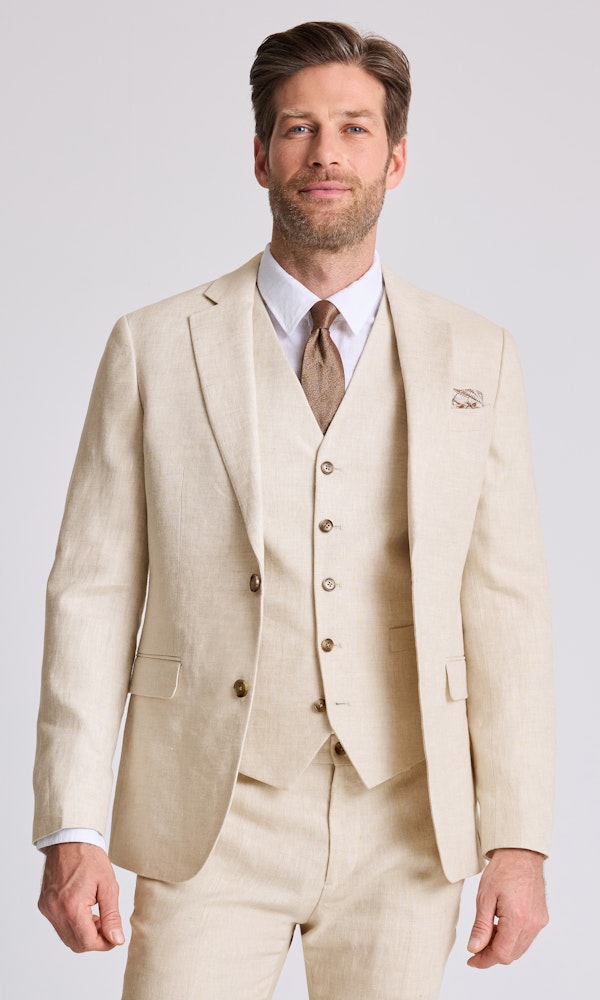 Beige Luc 100% lin kostym, slim fit | Herr | Dressmann