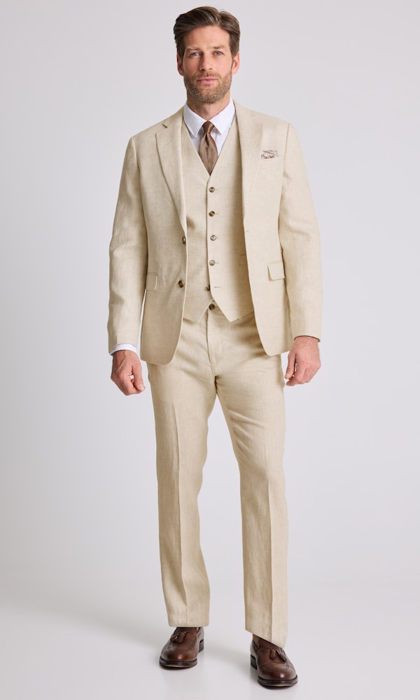 Beige Luc 100% lin kostym, slim fit | Herr | Dressmann